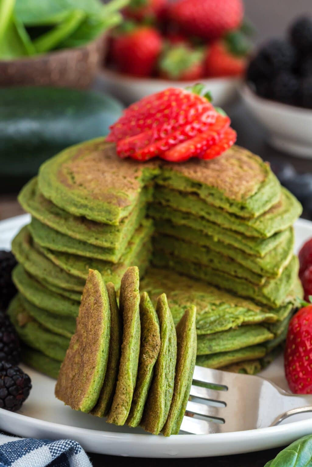 Vegan GREEN Pancakes (no food dyes, whole-grain, oil-free)